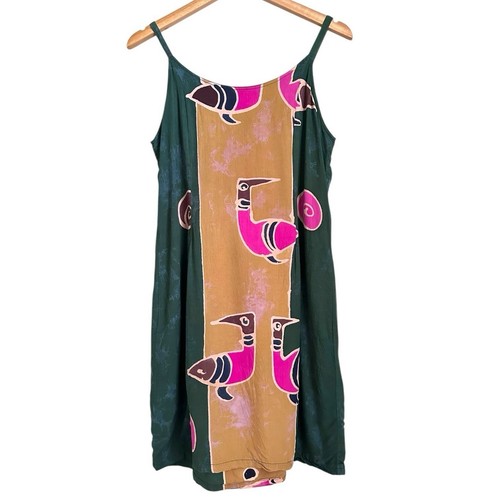 Y2K Women S Hand Painted Batik Slip Dress Artisan Boho Birds Resortwear ...
