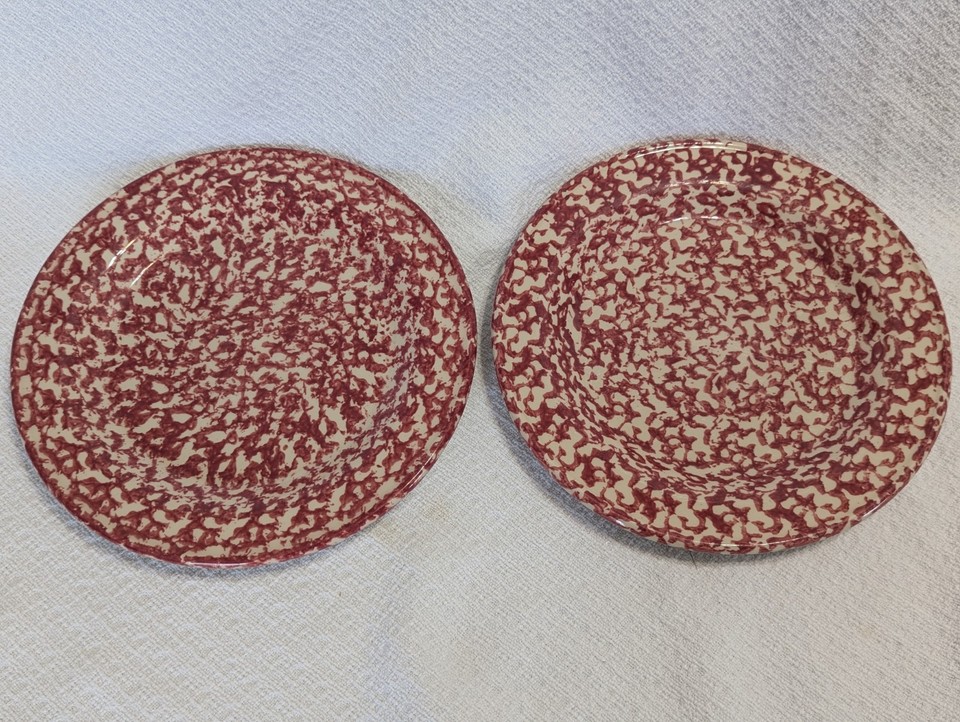 ROSEVILLE SPONGEWARE 2 PLATES Red Gerald E. Henn Workshops POTTERY Set ...