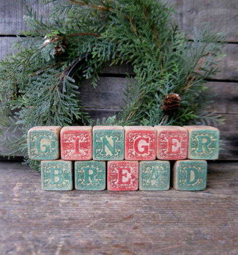 Early Antique Wood Alphabet ABC Blocks Original Red & Green Paint ...