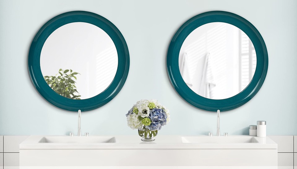 Laranya Modern Round Mirror; 22 Inch Diameter; Teal and Black ...