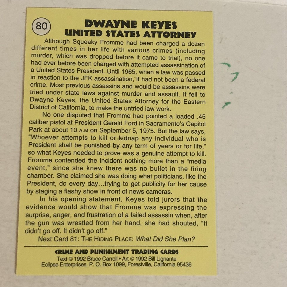 Crime and Punishment Trading Card #80 Trial Of Lynette Squeaky Fromme ...