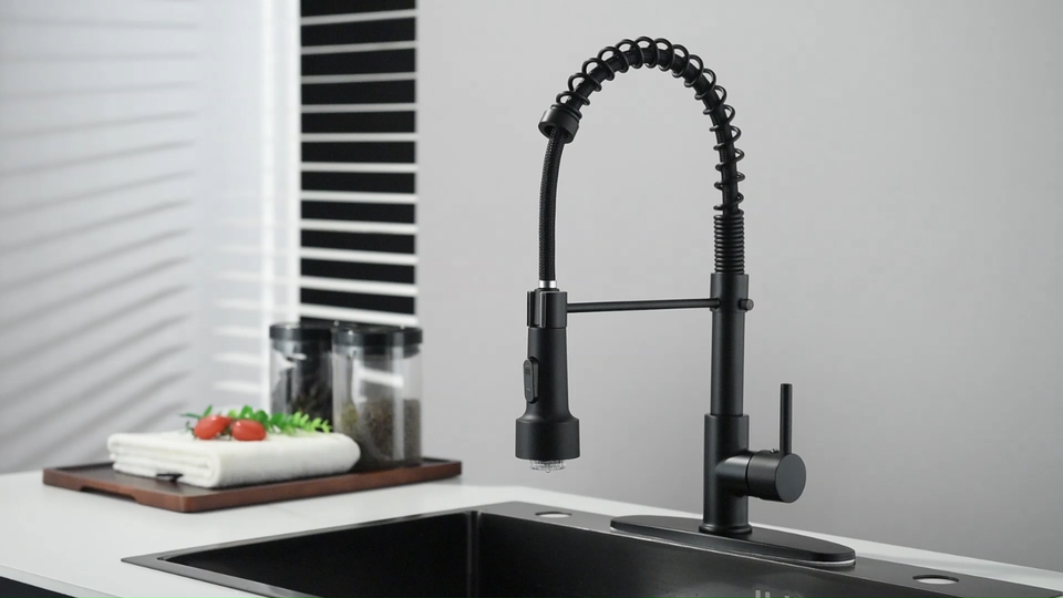 LED Kitchen Faucet Pull Down Sprayer Black Sink Mixer Faucet Single ...