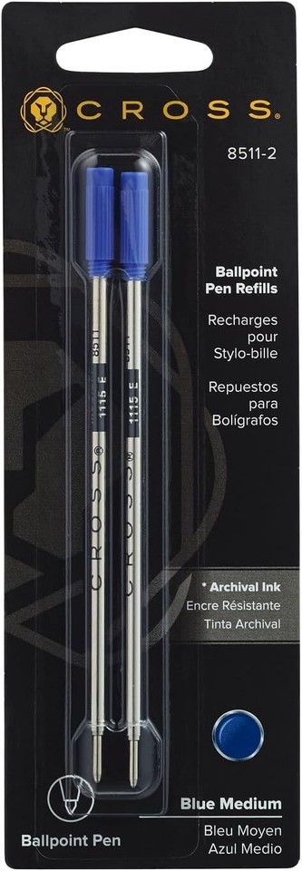 Cross 8511-2 Refills for Ballpoint Pens Medium Blue Ink 2/Pack (85112 ...