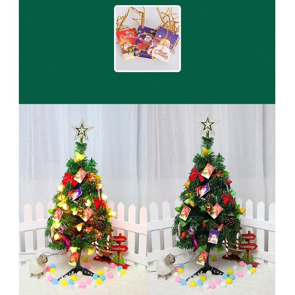 60cm Christmas Tree with LED String Light and Xmas Ornament Tabletop ...