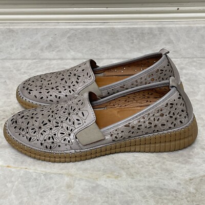 Spring Step Joji Loafer Shoes Womens 39 8.5 Taupe Leather Cutout Flat ...