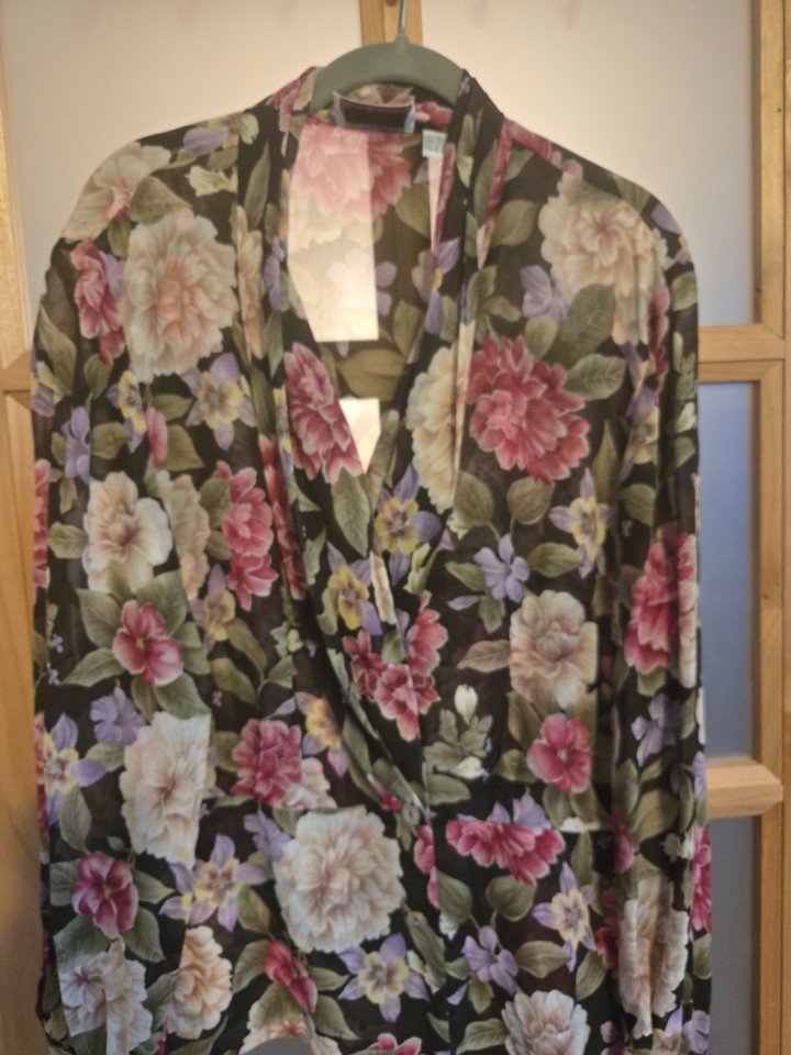 Dana Buchman Multicolor Silk Floral Long Sleeve Blouse Top Size 12 nwt ...