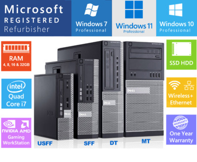 Dell Quad Core i7 Optiplex 7010 Fast Desktop Computer PC Gaming ...