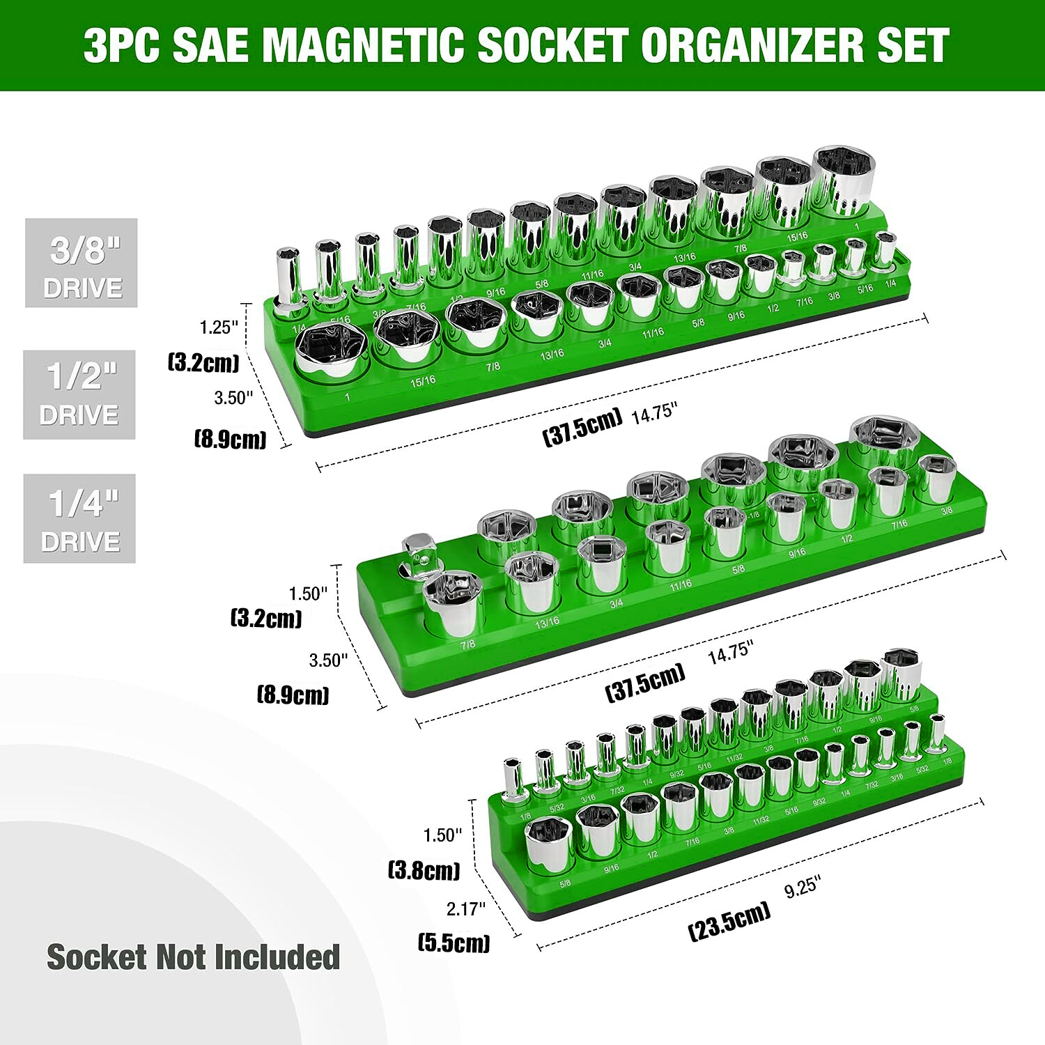 Magnetic Socket Organizer 3pcs 1/2 3/8 1/4-inch Drive Socket Holder SAE ...