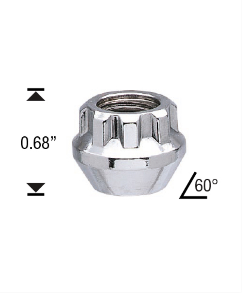 12x1.25 EXTRA SHORT CHROME OPEN END WHEEL LOCKS .68" HEIGHT LUG NUTS ...