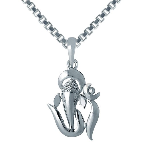 Traditional 925 Pure Sterling Silver Om Ganesh Shape Pendant Chain For ...