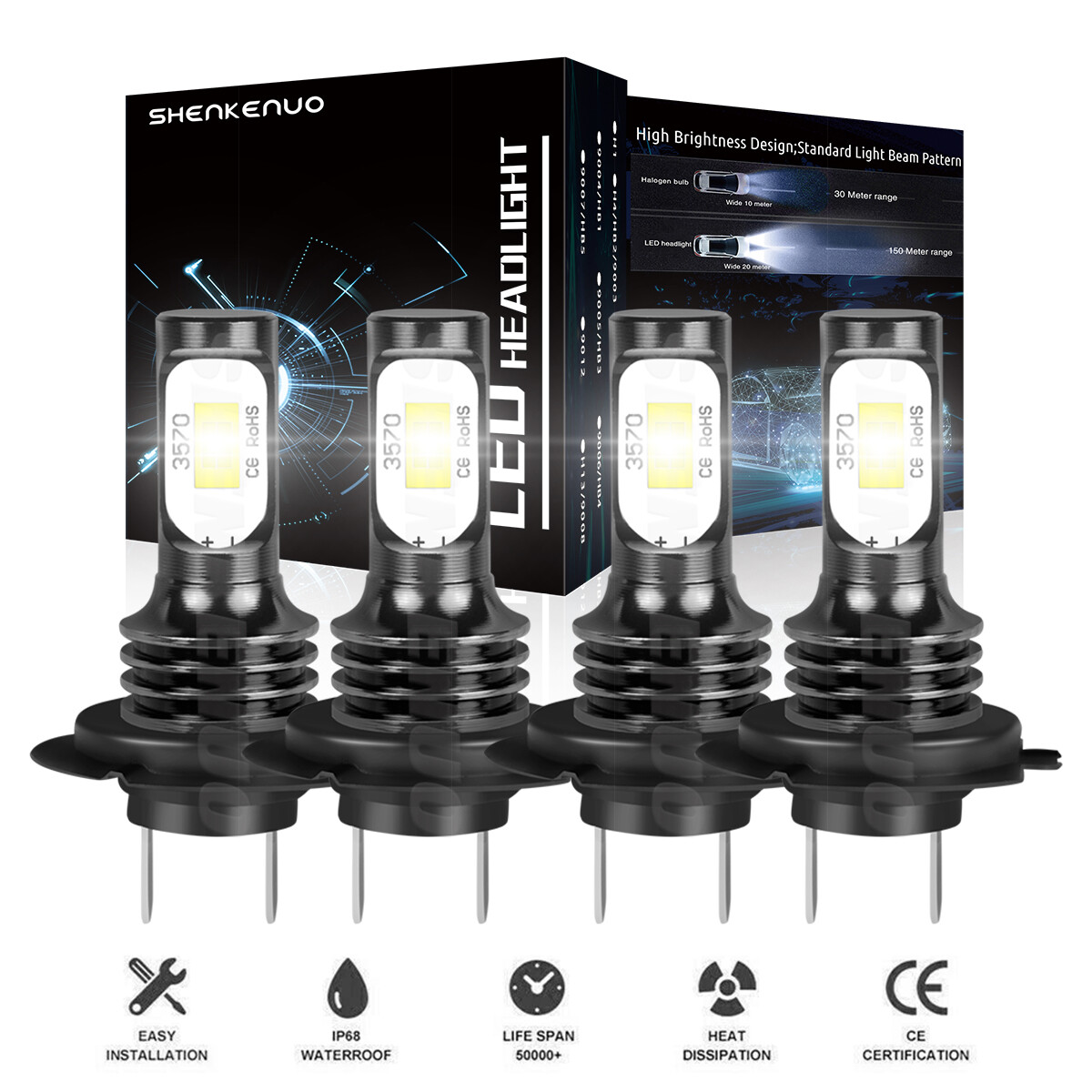 Para For Mercedes-Benz C250 C300 C350 4x faro LED luces altas-bajas ...