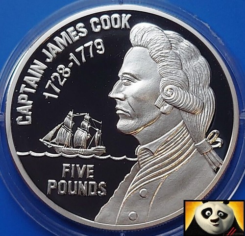 2009 Jersey £5 Pound Captain James Cook & HMS Resolution Ship Silver ...