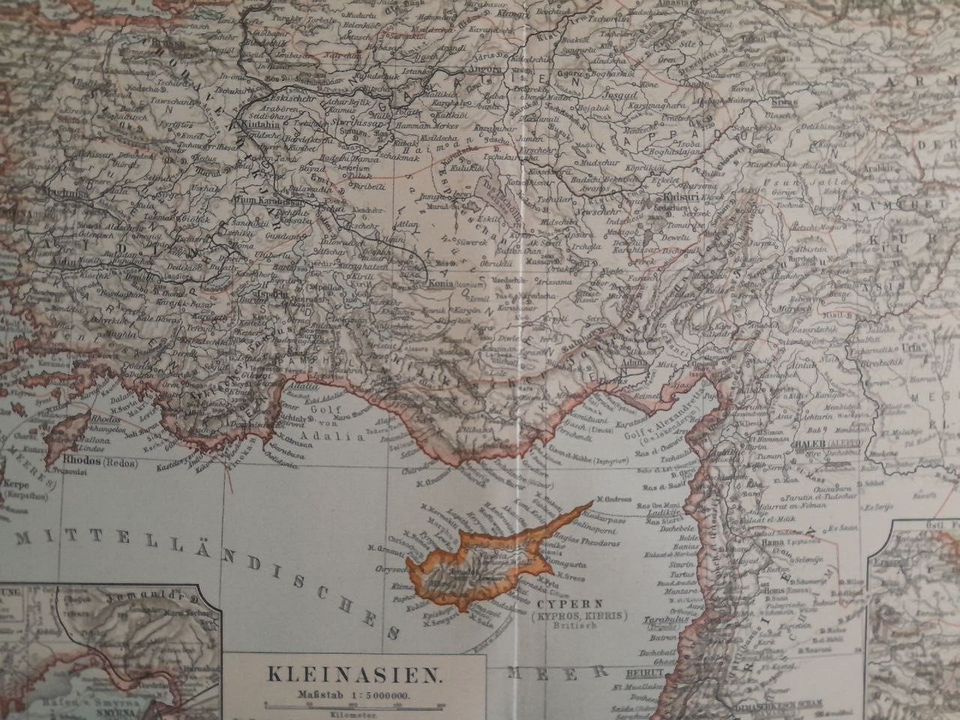 1912 TURKEY ASIA MINOR CYPRUS Vintage Geography Map ORIGINAL 11.5 x 9.5 ...