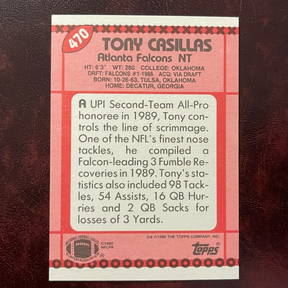 1990 Topps TIFFANY Set TONY CASILLAS #470 ATLANTA FALCONS ** MINT ...