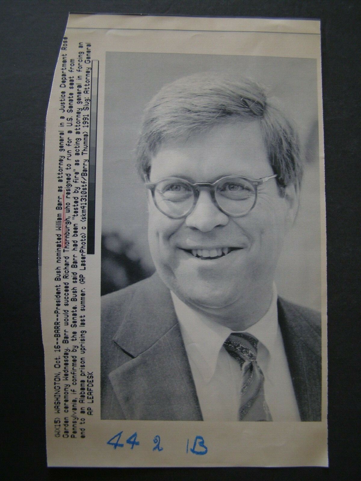 AP Wire Press Photo 1991 Pres Bush nominated William Barr as Attorney ...