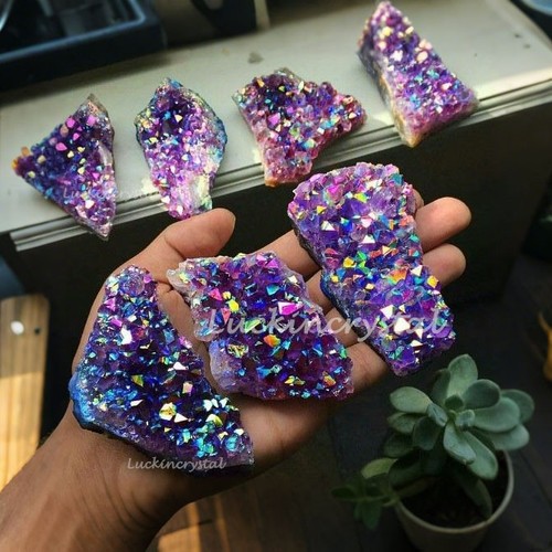 Raw Rainbow Aura Amethyst Quartz Cluster Titanium Geode Crystal ...
