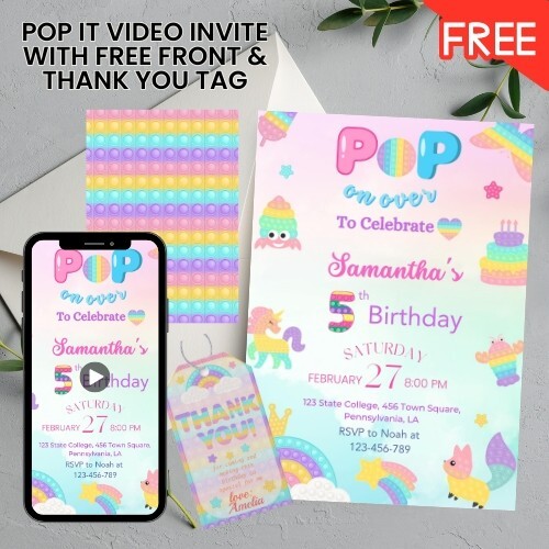 Pop It, Push Bubble, Pop On Over Popping Birthday Video Invite, 4 in 1 ...
