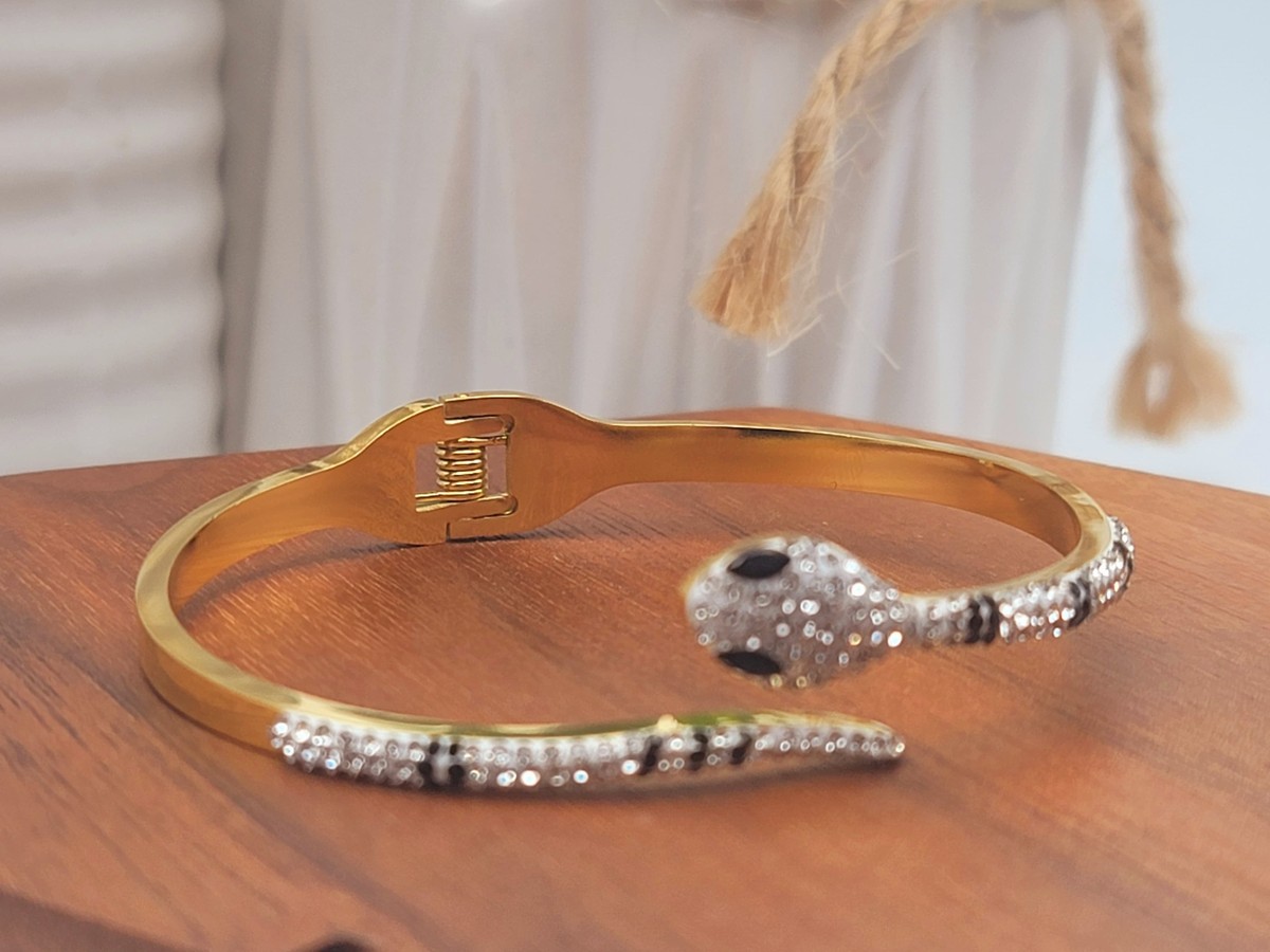 Trendy Full Zircon Snake Bracelet Gold Open High-End Bangle Trendy Full Zircon Snake Bracelet Gold Open High-End Bangle