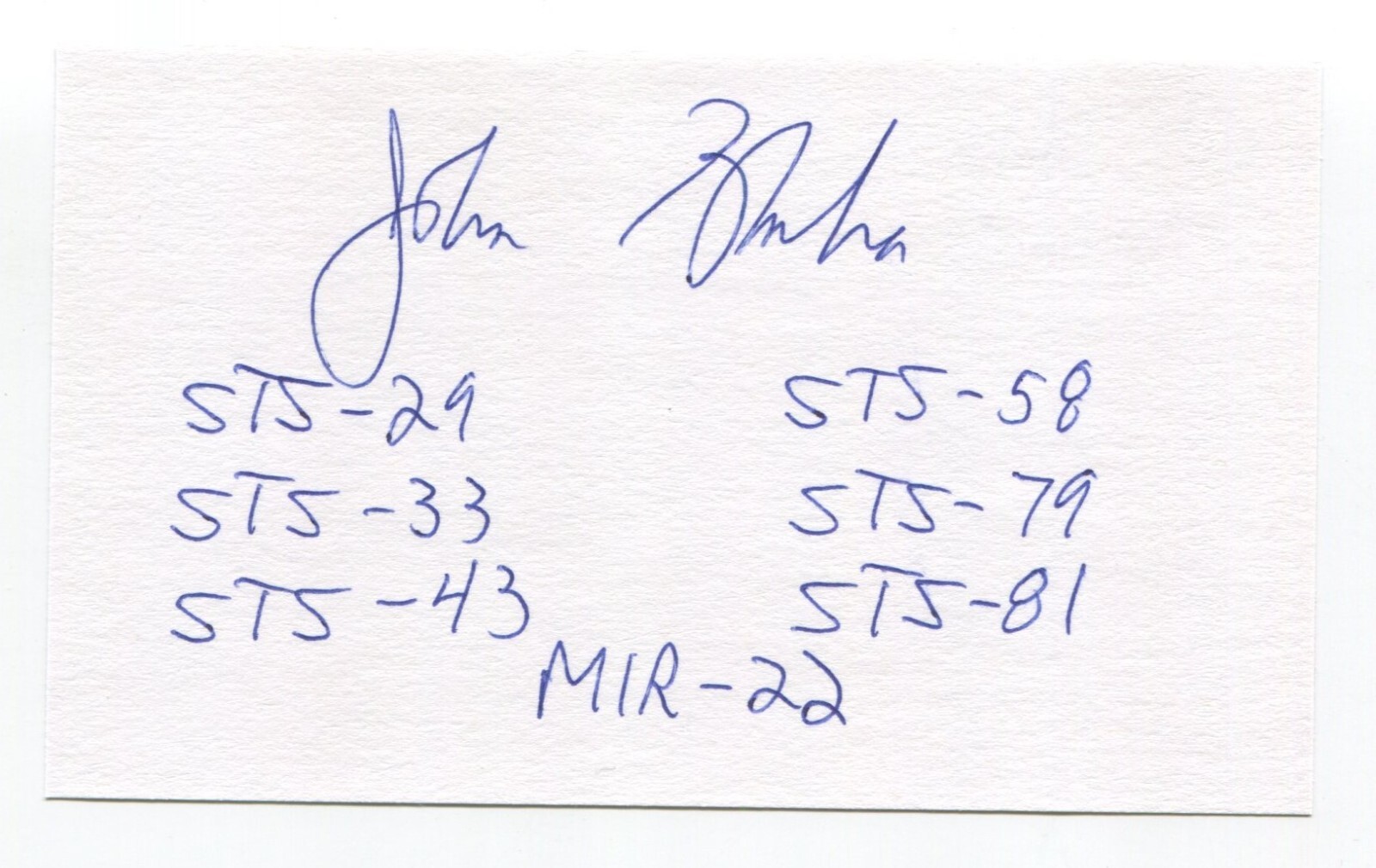 John Blaha Signed Space NASA Astronaut 3x5 Index Card Autographed ...