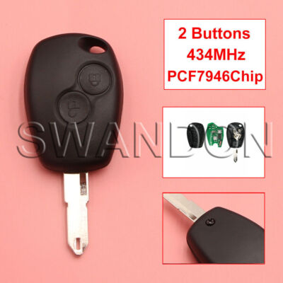 2 Button Remote Key FOB 434MHz PCF7946 For Renault Clio Kangoo Modus ...