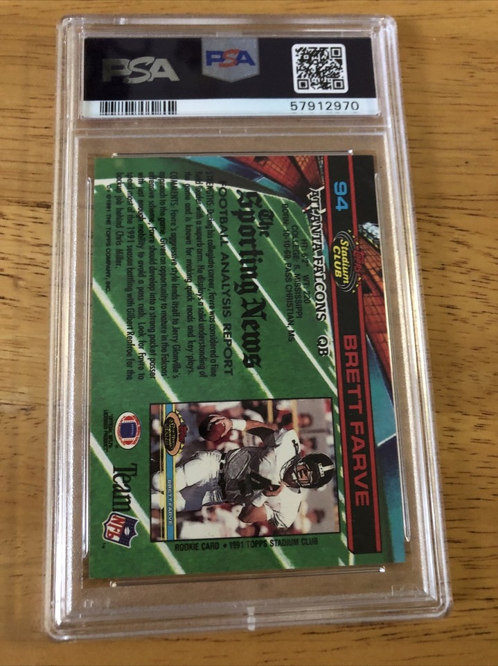 BRETT FAVRE RC 1991 STAD-CLUB ROOKIE CARD #94 PSA 9 MINT GREEN BAY ...
