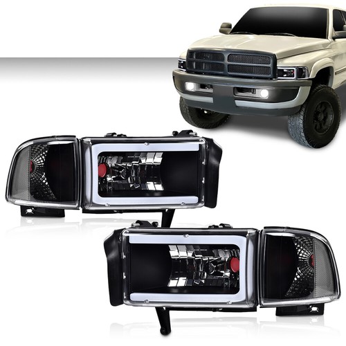 Clear Corner Black LED DRL Headlights Fit For 94-02 Dodge Ram 1500 2500 ...