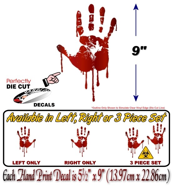 LIFE SIZE Bloody Hand Print Decals Walking Dead Zombie Halloween Prop ...
