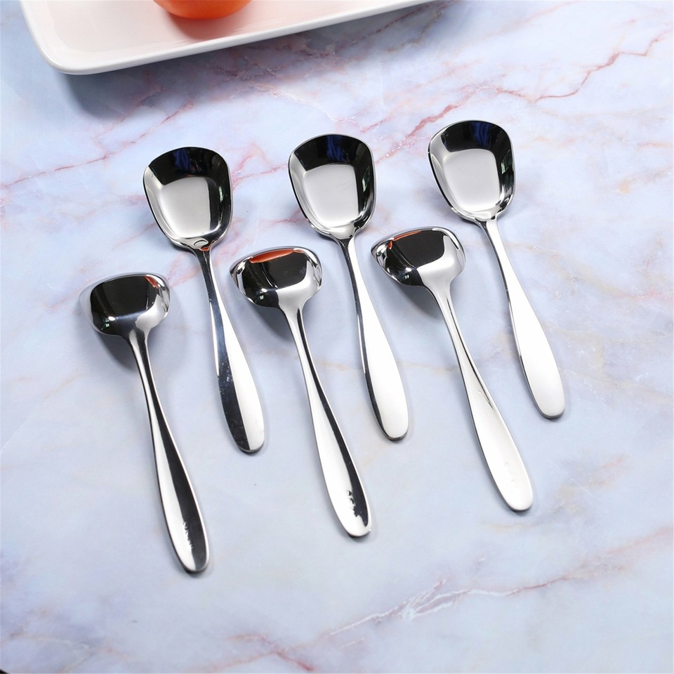 6pcs Stainless Steel Square Soup Spoon Dinner Spoon Flat Spoon Flatware ...