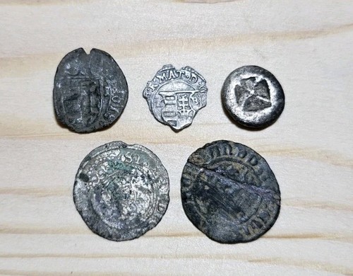 Lot of 5 Medieval Hammered Billon Silver European Small Coins Post ...