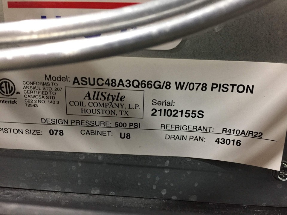 ALLSTYLE ASUC48A3Q66G/8 4 TON AC/HP UPFLOW UNCASED ALUMINUM A COIL ...
