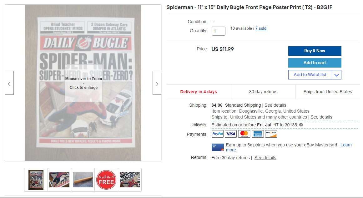 Marvel Spiderman 11" x 15'' Daily Bugle Front Page Poster Posters ( T2 ...