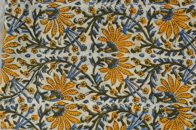 New Handmade Block 3 Yard 100%Cotton Fabric Craft Floral Hand-Block ...