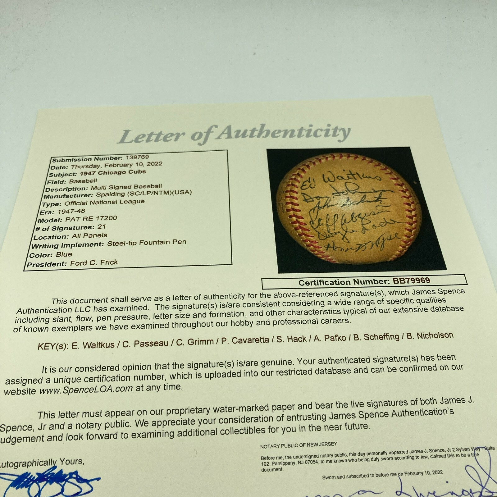 1947 Chicago Cubs Team Signed National League Baseball JSA COA | eBay