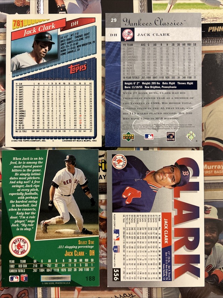 Jack Clark Baseball Card Lot Red Sox Giants Yankees (5) | eBay