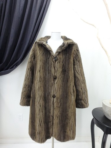 LONG REVERSIBLE Sheared Beaver Faux Fur Coat Jacket Brown XL Women's ...