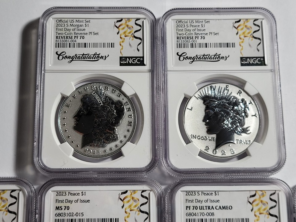 6 coin set 2023 morgan peace silver dollars ngc ms pf rp 70 first day ...