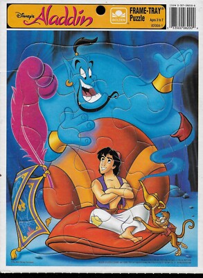 Vintage Walt Disney Aladdin Genie Abu Golden Frame Tray Puzzle 12 Piece ...