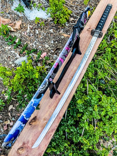 40" Japanese Samurai Katana Sword with Stand Ninja Dragon Carbon Steel ...
