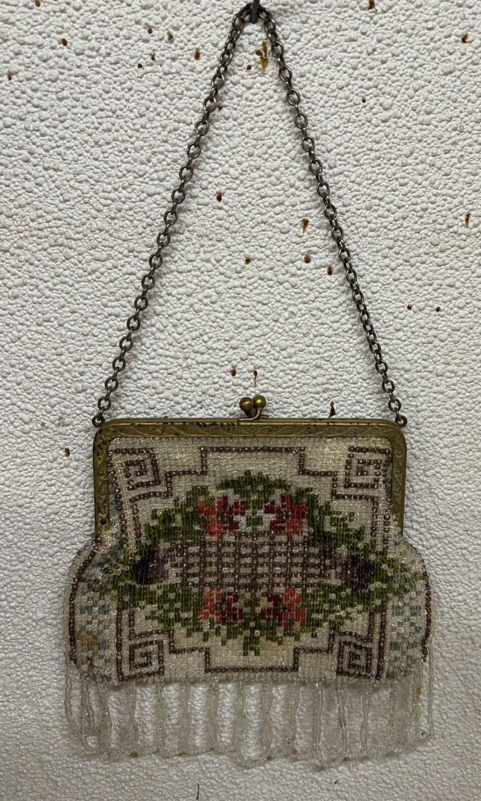 ANTIQUE FLORAL DESIGN MICRO BEADED WOMENS PURSE - Gem