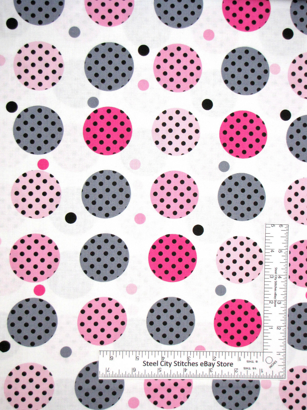 Polka Dot Fabric Circles Dots Pink Gray White Cotton QT Kensington By ...