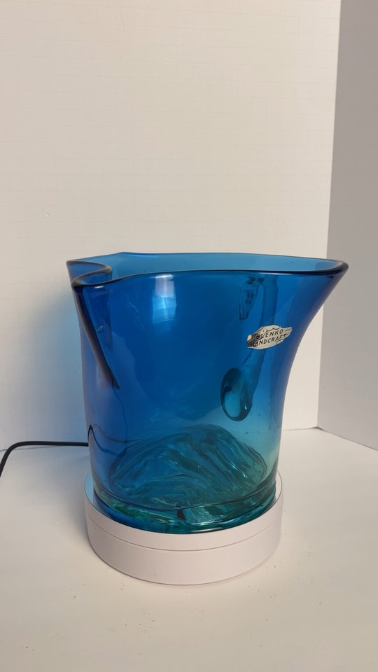 VTG 1982 Blenko Big Sky Blue Green Mountains Don Shepherd Pitcher w ...