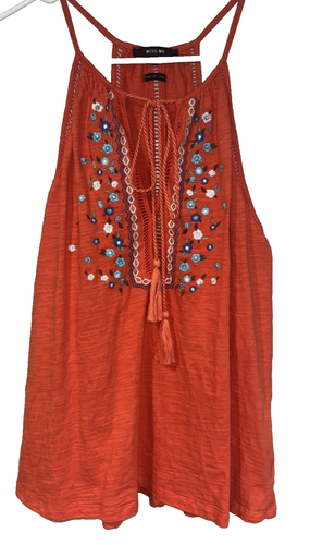 Boho Hippie Halter Tank Top Women's M Burnt Orange Strappy Floral ...