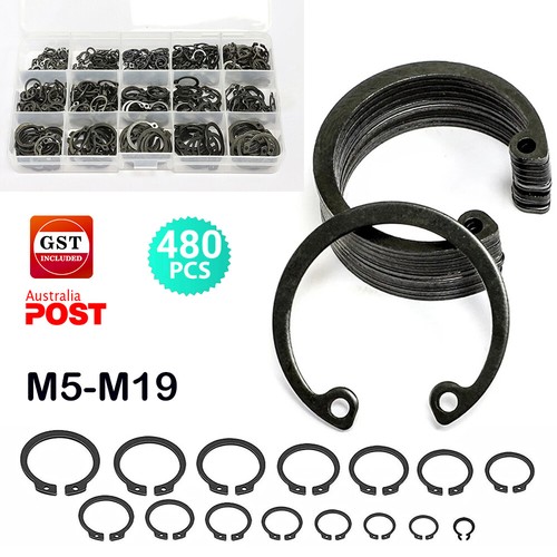 480pcs C-Clips Snap Ring Heavy Duty Retaining Set Assortment Black Ring ...