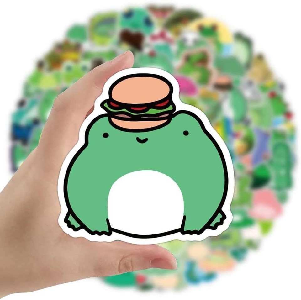 Cartoon Frog Stickers 100 Pcs, Green Cute Frog Decals for Water Bottle ...
