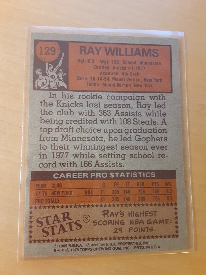 1978/79 Topps #129 Ray Williams New York Knicks Basketball Card, Guard ...