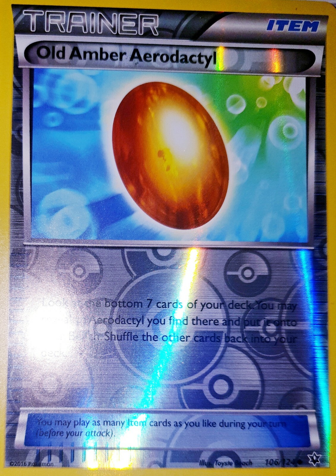 Pokemon Card Old Amber Aerodactyl 106/124 Reverse Holo Fates Collide ...