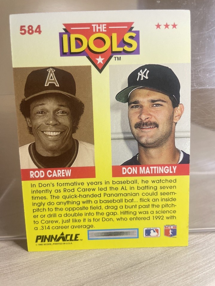 1992 Pinnacle New York Yankees Baseball Card #584 Don Mattingly/Rod Carew | eBay