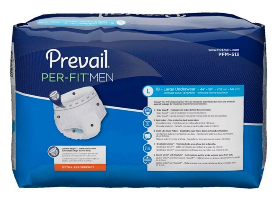 Prevail Per-Fit Men Adult Absorbent Underwear - (18) LARGE 44'' - 58 ...