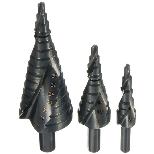 3Pcs HSS Spiral Grooved Step Cone Drill Drills Bit 4-12 4-20 4-32mm ...