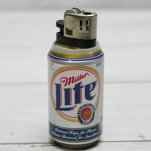 MILLER LITE Mini Lighter Beer Can Butane Cigarette Holds Bic Mini Empty ...